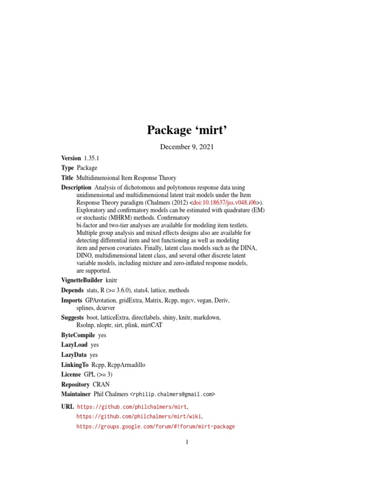 Mirt | PDF | Statistical Analysis | Teaching Mathematics