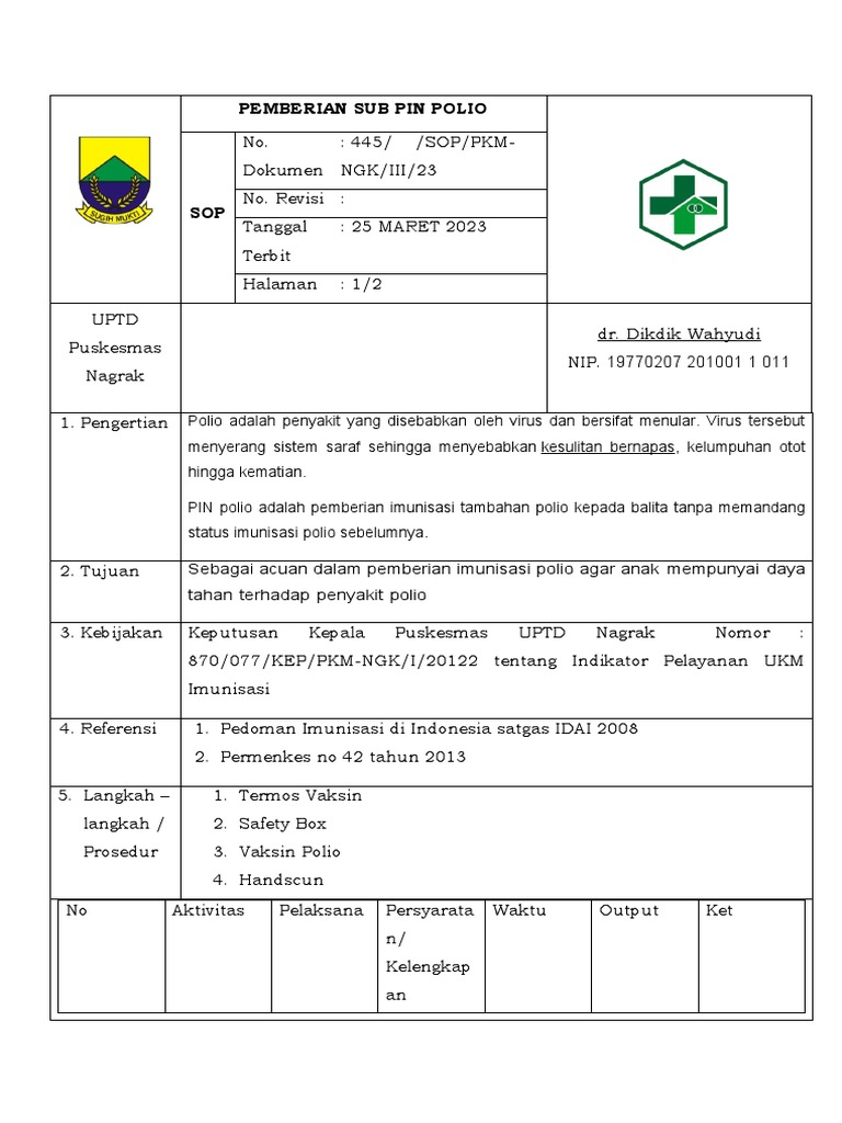 Sop Limbah Pin Polio | PDF