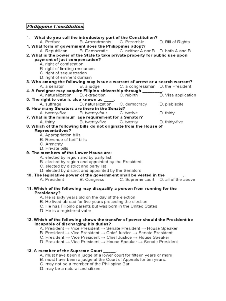 Philippine Constitution CSE Reviewer | PDF | Taxes | United States ...