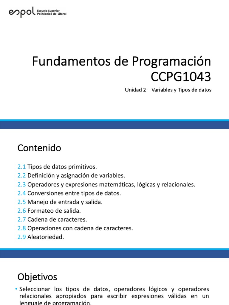 Unidad 2 Variables Tipos De Datos Operadores Entrada Y Salida 7673