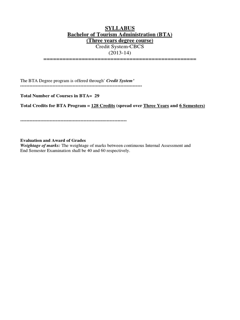 BTA Major UG Syllabus | PDF | Ecosystem | Tourism