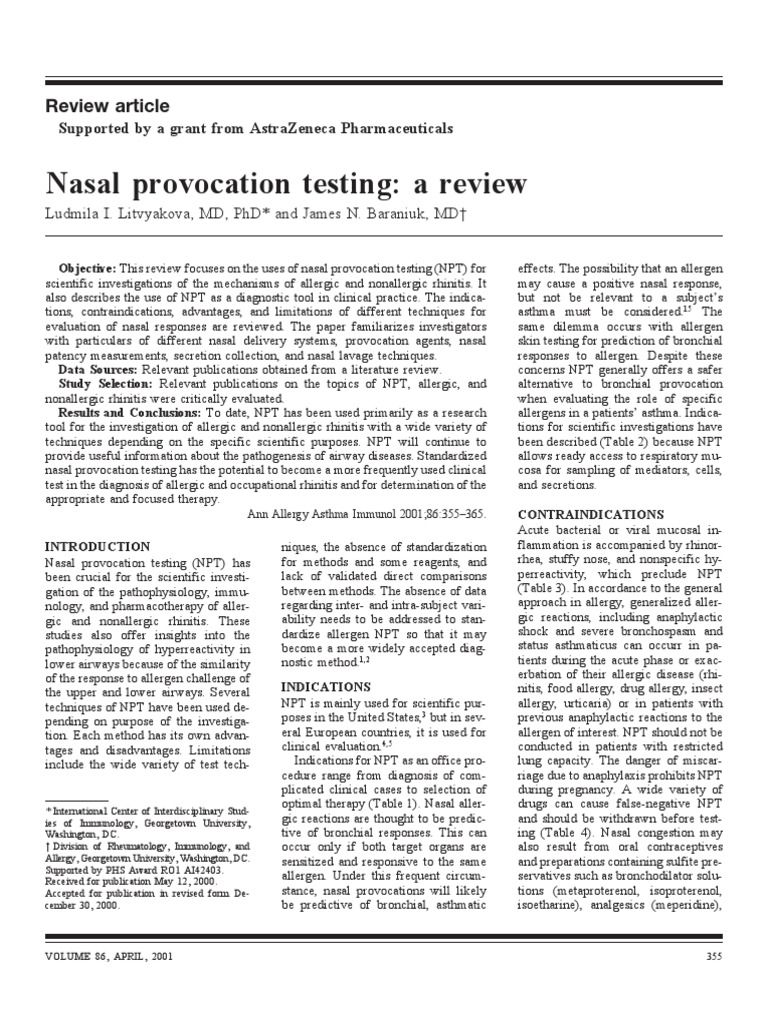 Nasal Provocation Testing Review | PDF | Allergy | Allergen