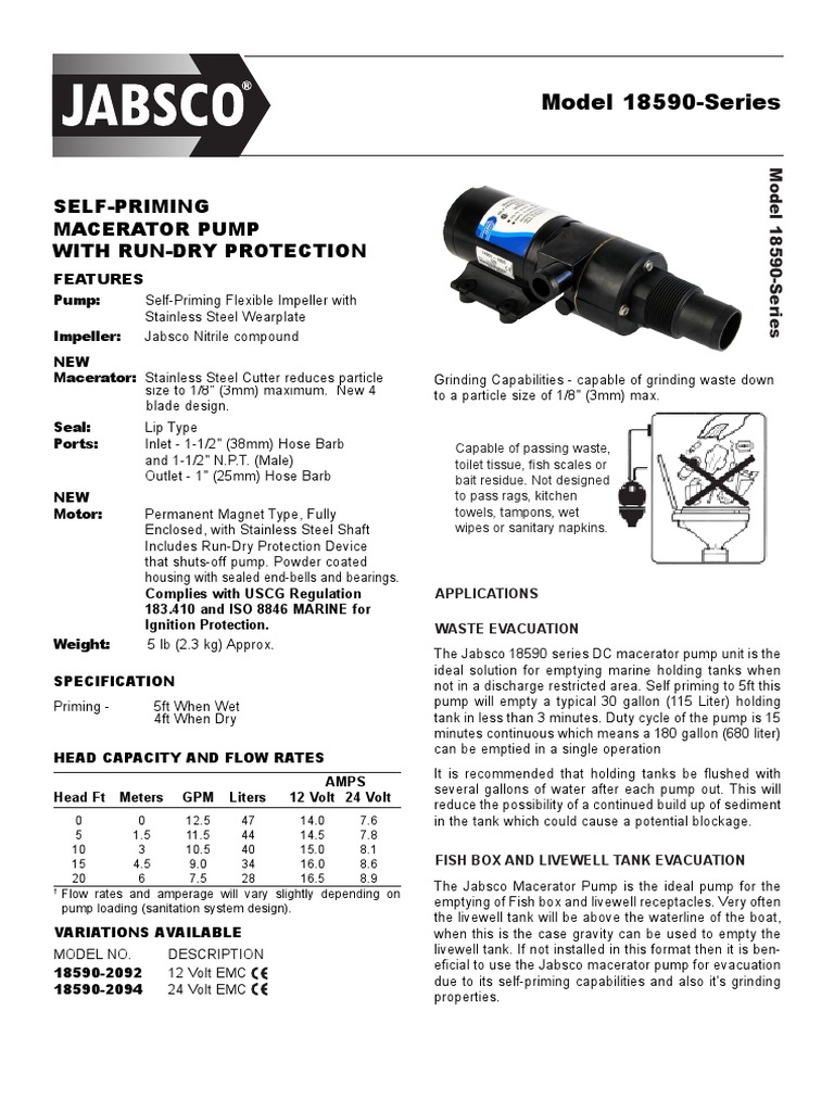 Jabsco 18590 - 950-0141 | PDF | Pump | Screw