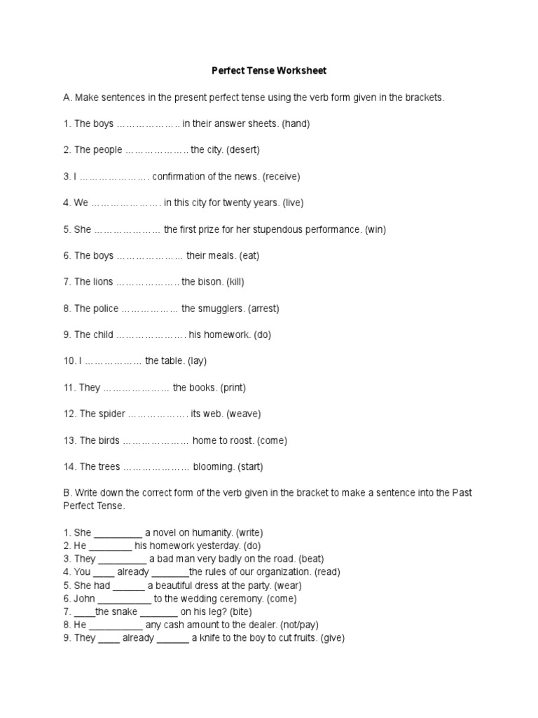 Perfect Tense Worksheet | PDF