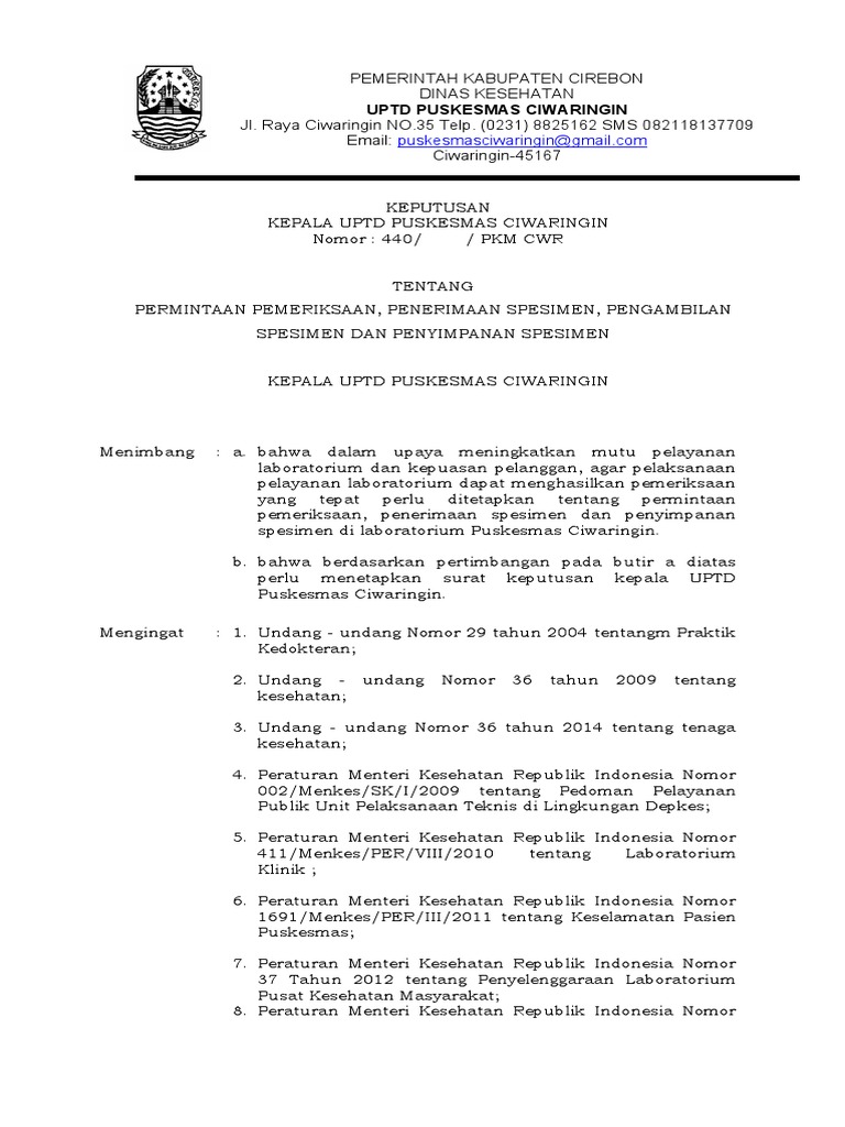 8.1.2.1 SK Permintaan Pemeriksaan, Penerimaan Spesimen, Pengambilan ...