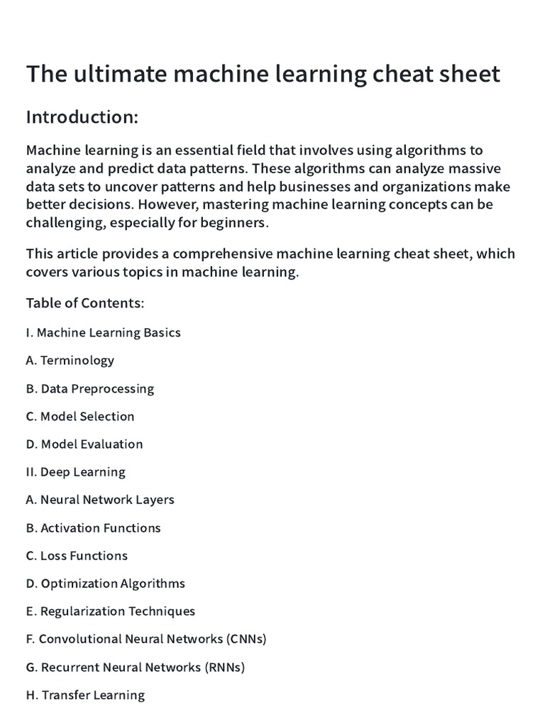 Kenny-230718-The Ultimate Machine Learning Cheat Sheet | PDF | Receiver Operating Characteristic ...