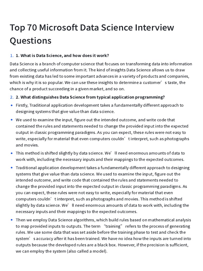 Kenny-230718-Top 70 Microsoft Data Science Interview Questions | PDF ...