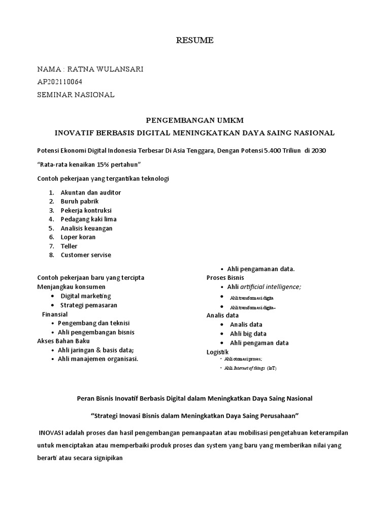 RESUME Seminar Nasional Ratna | PDF