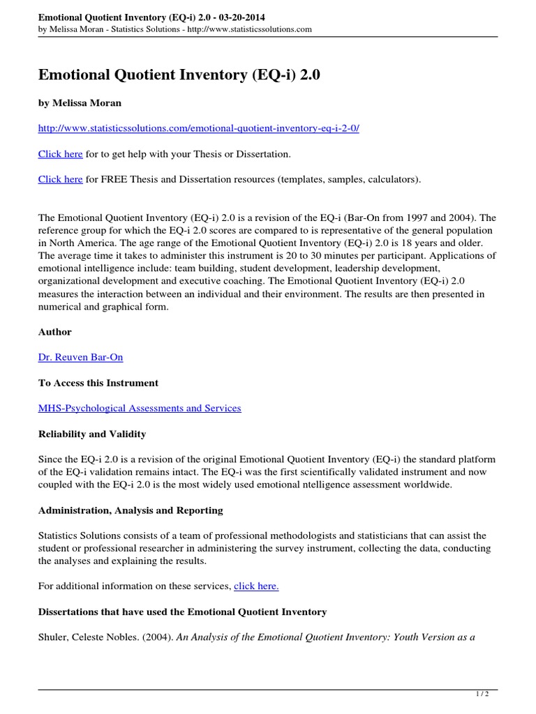 Emotional Quotient Inventory (EQ-i) 2.0: by Melissa Moran | PDF | Emotional Intelligence ...