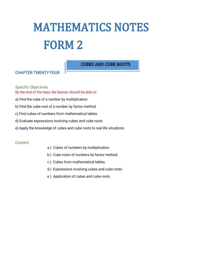 Form 2 Maths: Cubes, Reciprocals, Indices | PDF