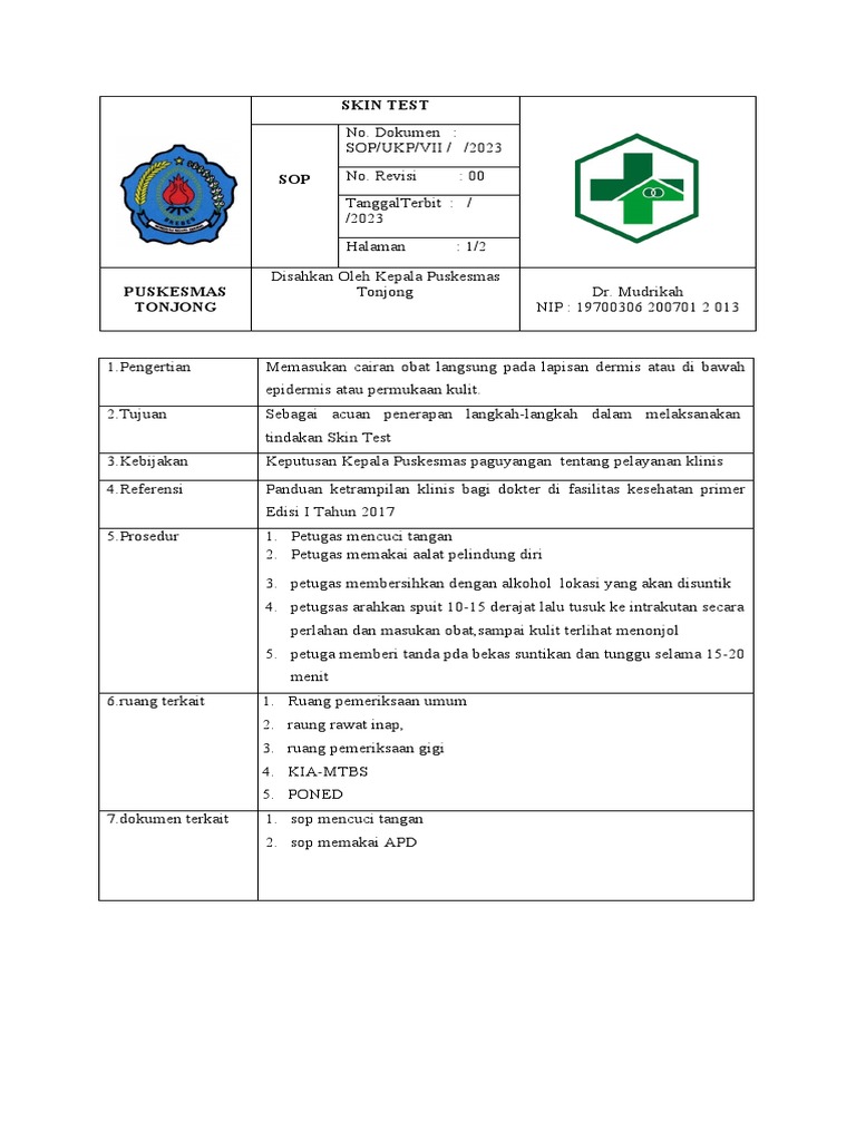 Sop Skin Test | PDF