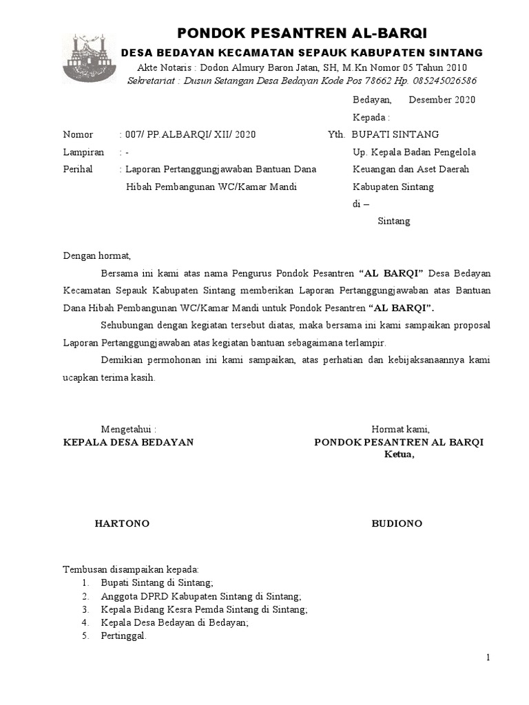Proposal Pondok Pesantren Al Barqi Pencairan | PDF