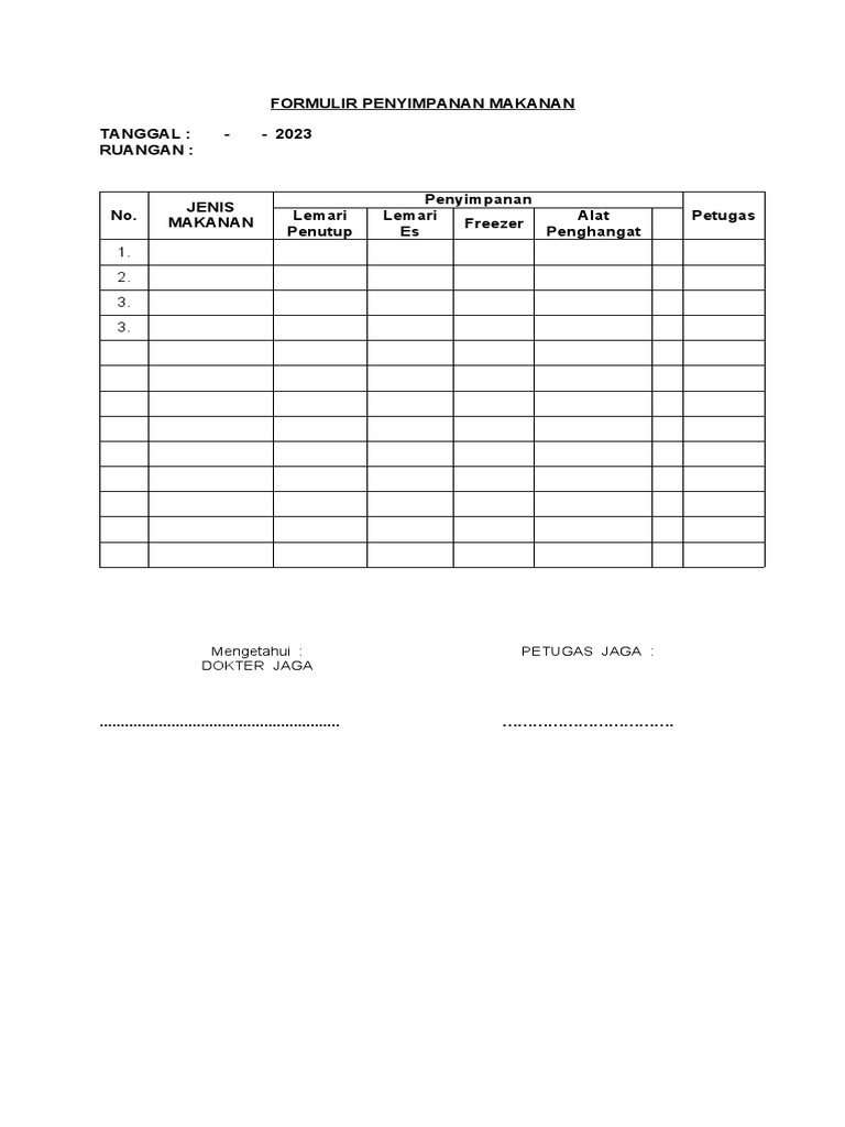 Form Penyimpanan Makanan | PDF