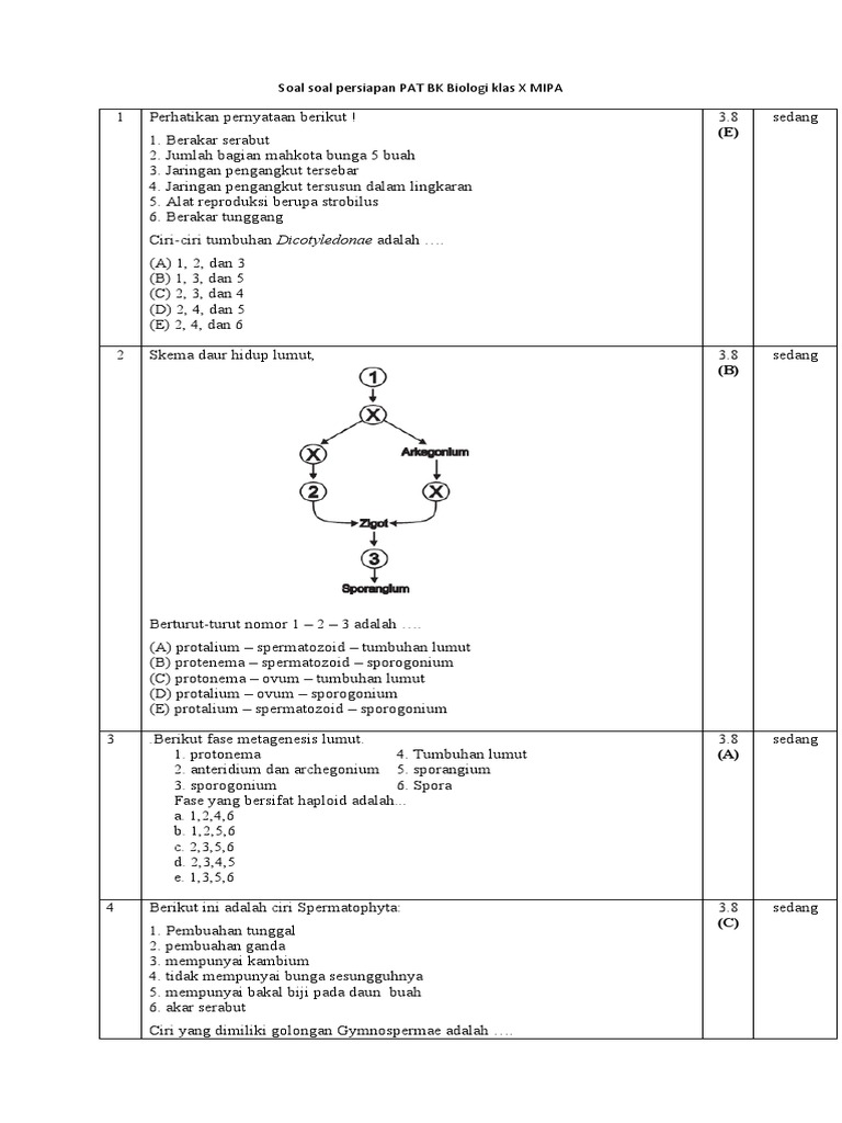Soal Soal Latihan Persiapan PAT BK Biologi Klas X MIPA | PDF