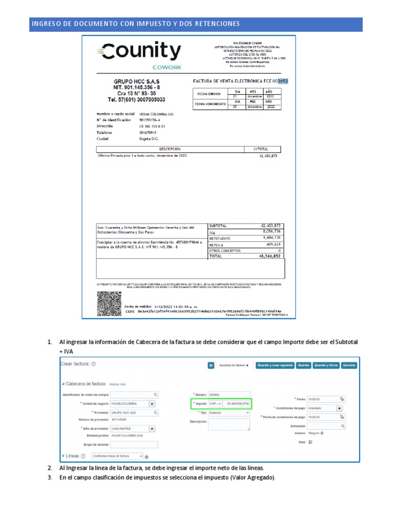 AP-FACTURAS - Ingreso Con Impuesto y Dos Retenciones | PDF