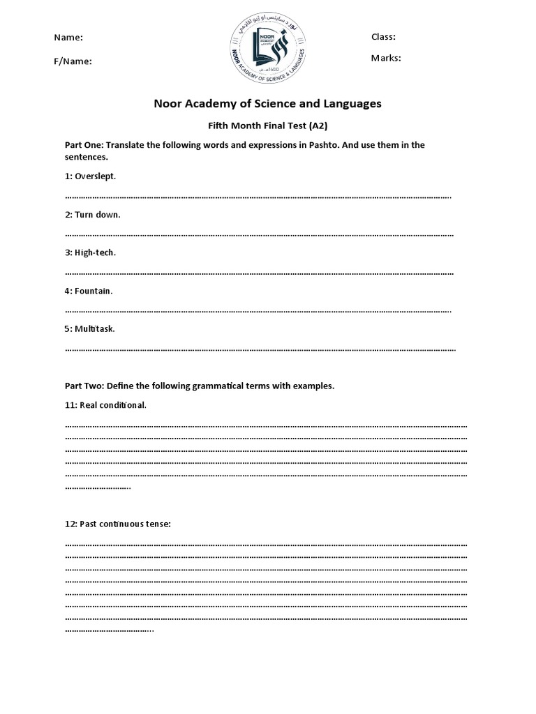 Noor Academy of Languages and Science | PDF | Syntax | Languages