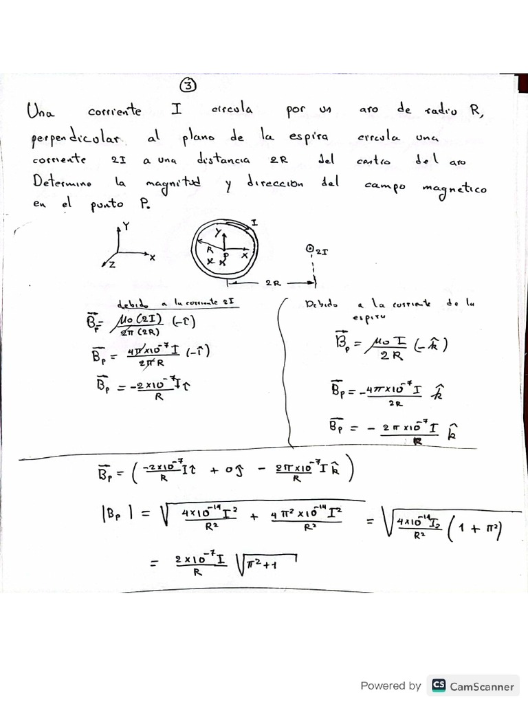 Una corriente I circula por un aro de radio R, perpendicular al plano ...