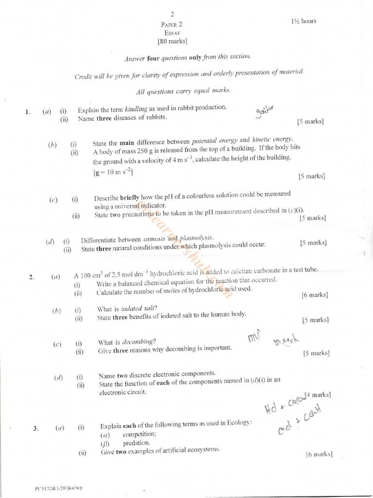 Questions et réponses science WASSCE 2020 | PDF