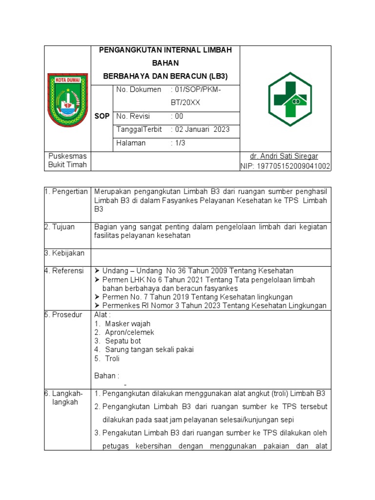 1.4.3 Ep 2 SOP PENGANGKUTAN INTERNAL LIMBAH BAHAN | PDF