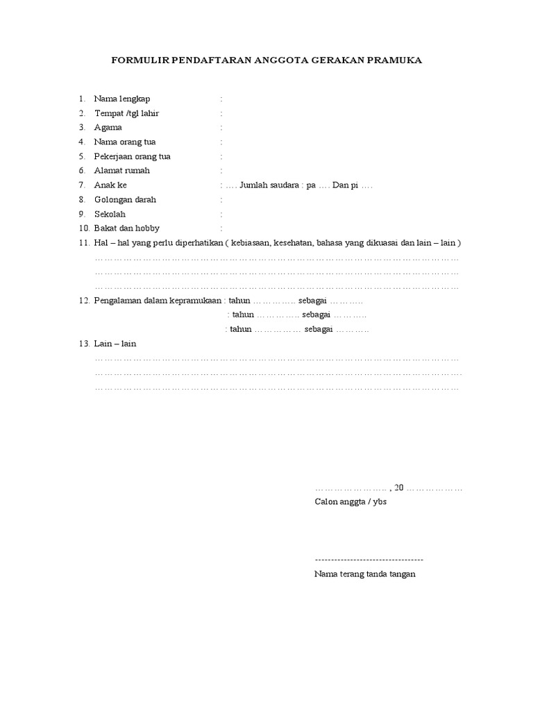 Formulir Pendaftaran Anggota | PDF