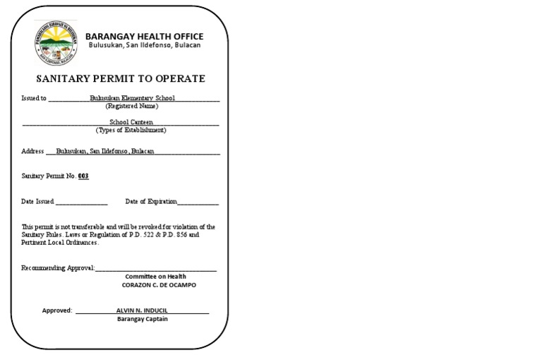 Sanitary Permit | PDF