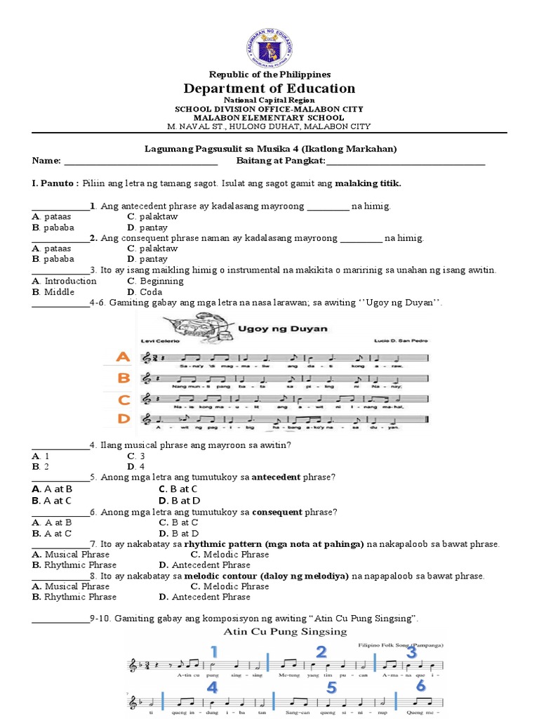 Lagumang Pagsusulit Sa Musika 4 | PDF