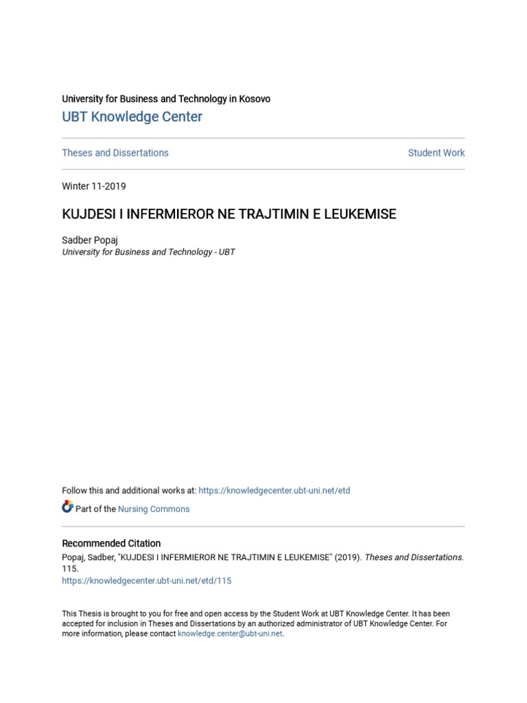 Kujdesi I Infermieror Ne Trajtimin e Leukemise | PDF