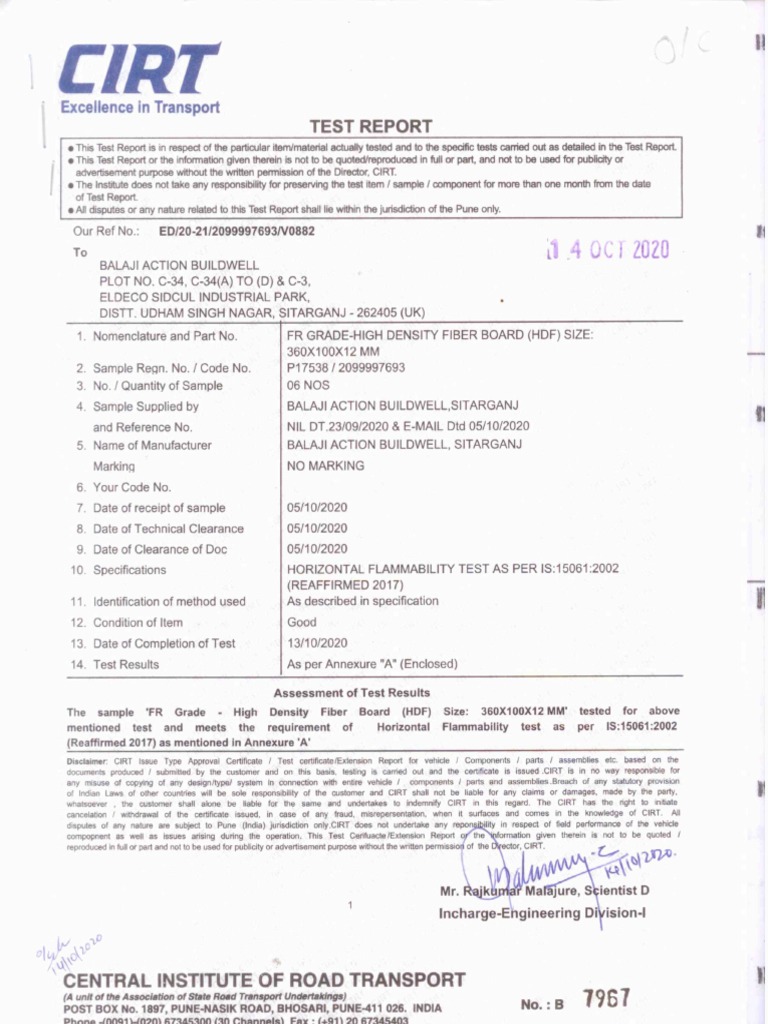 CIRT Report Flammability Test H | PDF