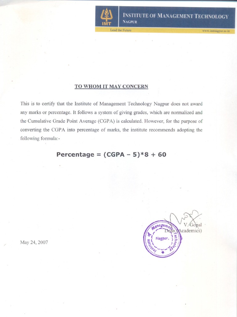 CGPA to Percentage Conversion Formula | PDF | Technology & Engineering