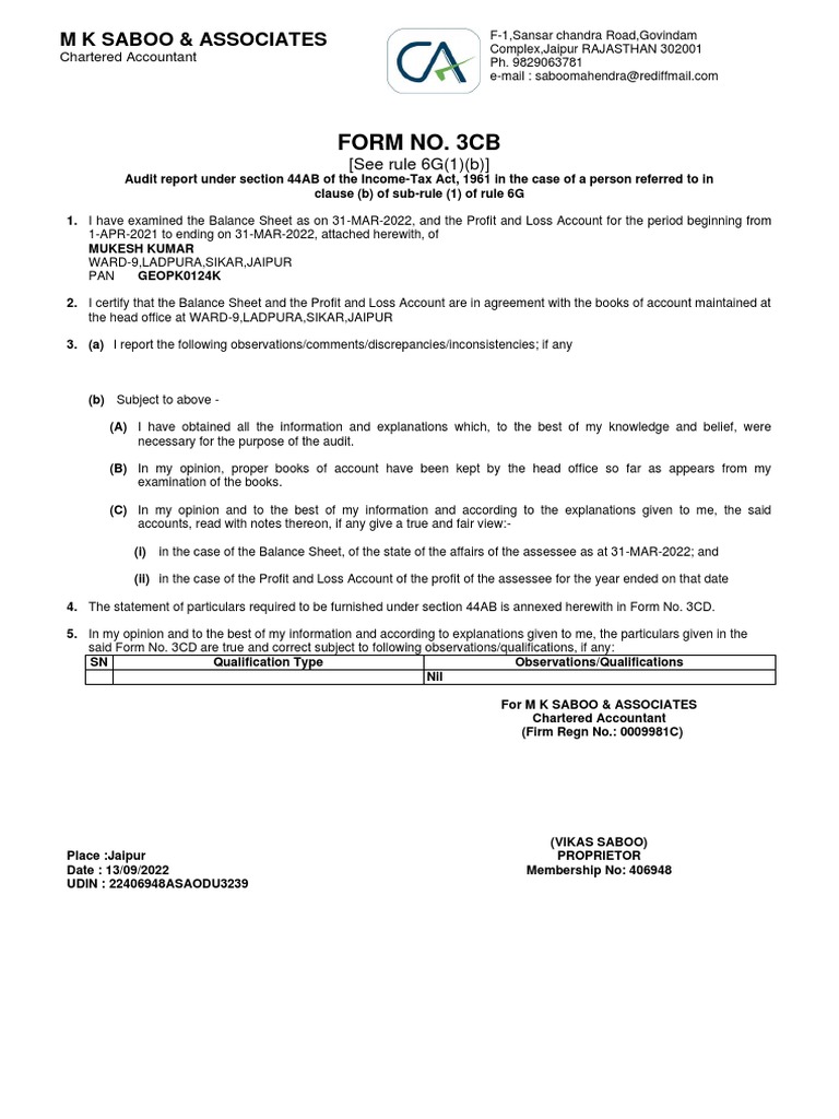 3CD Report | PDF | Cheque | Payments