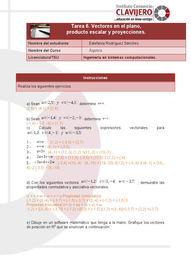 Tarea 6 Algebra | PDF | Vector Euclidiano | Geometría analítica
