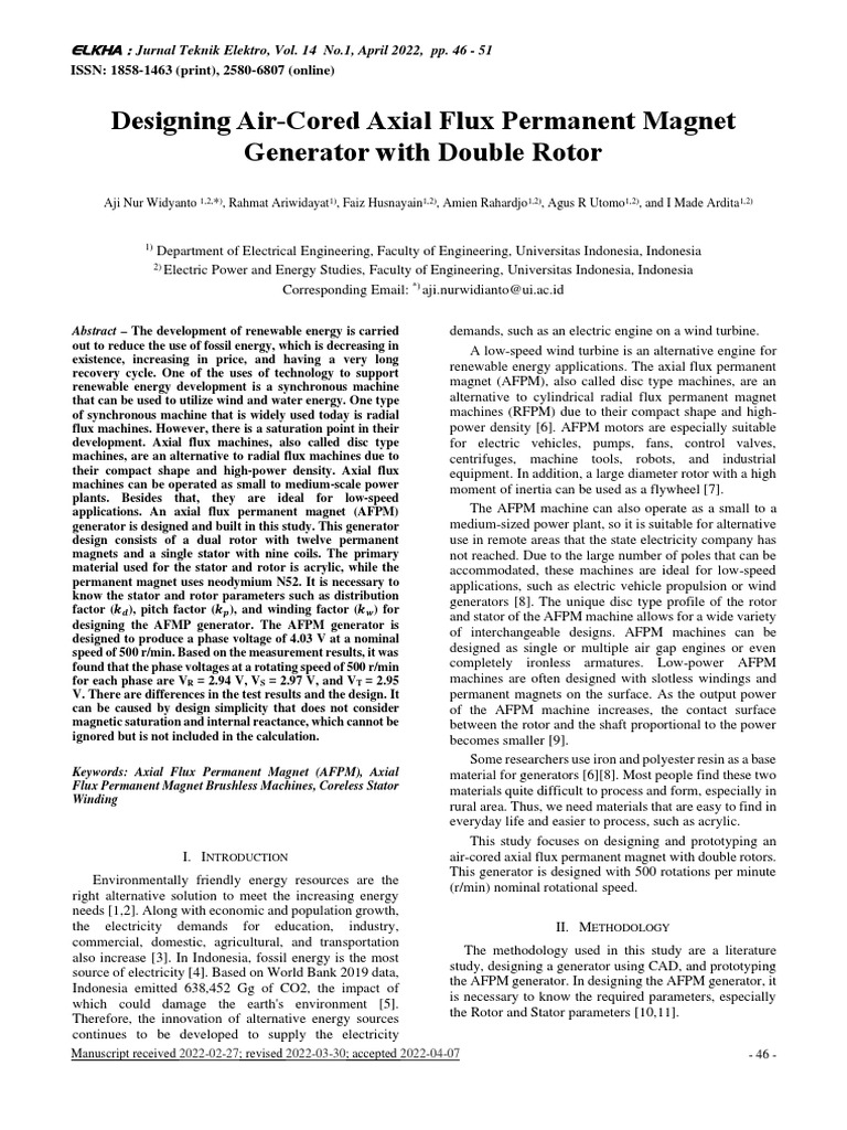 Designing Air-Cored Axial Flux Permanent Magnet Ge | PDF | Electric Generator | Inductor