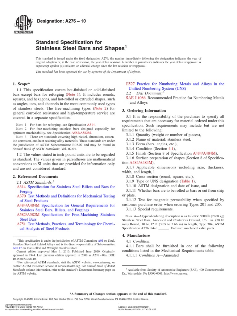 Astm A276 | PDF | Heat Treating | Steel