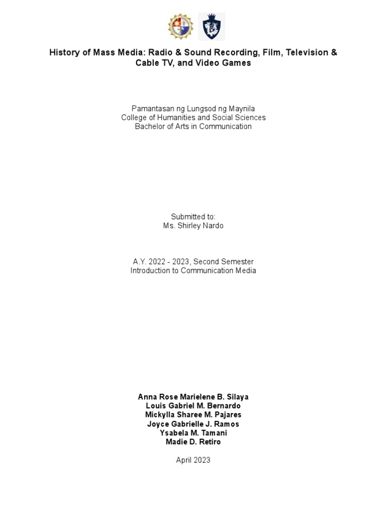 G4 - History of Mass Media - Written Report | PDF | Television | Sound ...