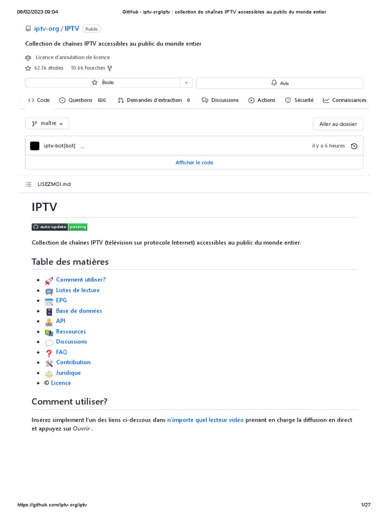 GitHub - Iptv-Org - Iptv - Collection de Chaînes IPTV Accessibles Au Public Du Monde Entier ...
