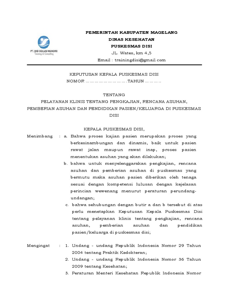 SK Pelayanan Klinis Tentang Pengkajian, Rencana Asuhan, (3.2.1) | PDF