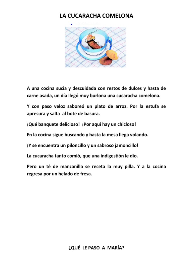 Cuento Infantil: La Cucaracha Comelona | PDF | Osos | Alimentos