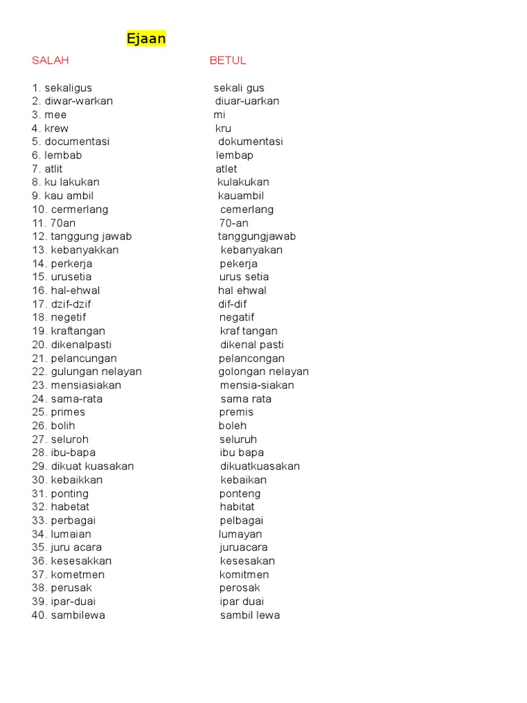 Ejaan Yang Selalu Salah | PDF