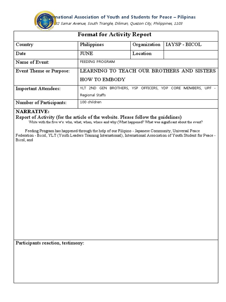 Monthly Activity Report Format | PDF