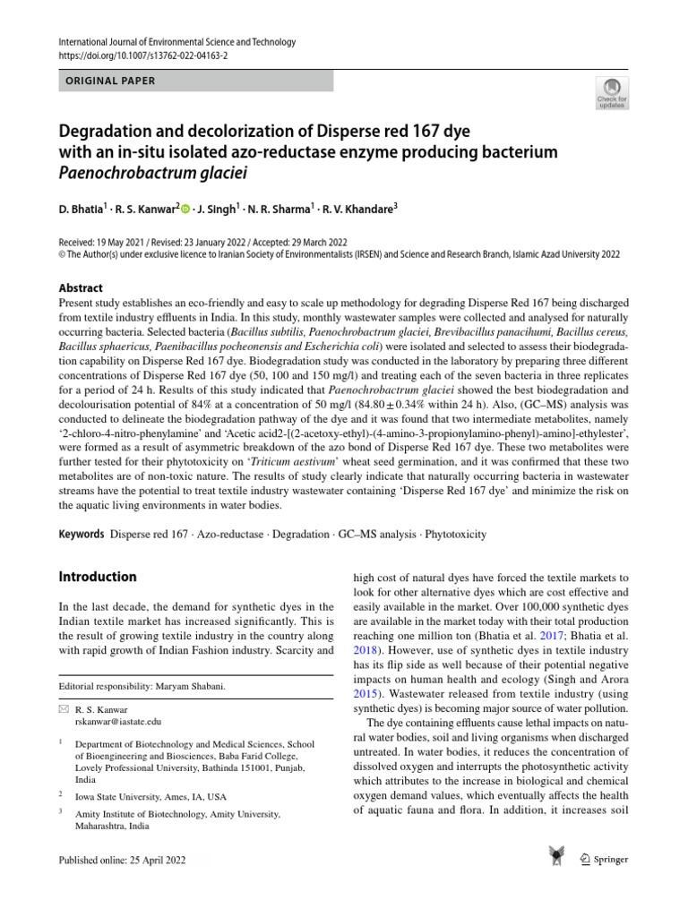 Bhatia Et Al. 2023 - Int J Environ Sci Tech | PDF | Bacillus | Bacteria
