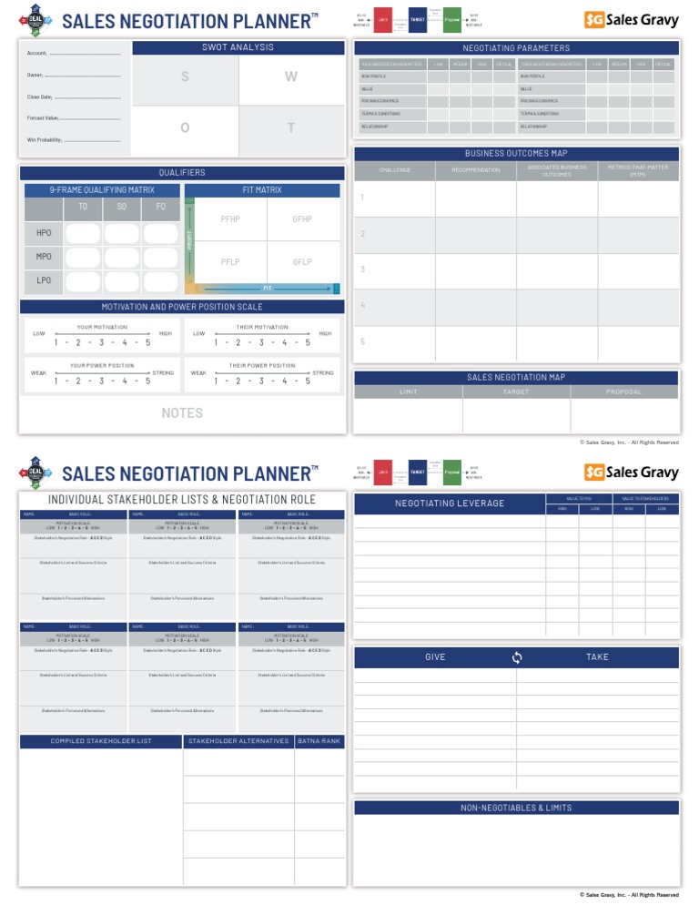 INKED Sales Negotiation Planner Handout 11x17-v6 | PDF | Negotiation ...