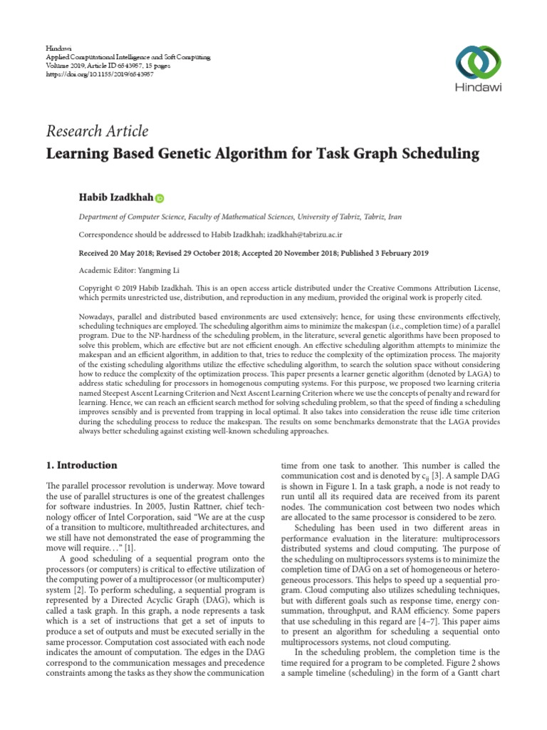 Research Article: Learning Based Genetic Algorithm For Task Graph Scheduling | PDF | Genetic ...