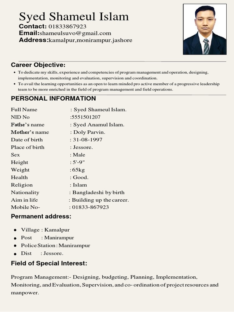 Syed Shameul Islam CV | Download Free PDF | Bangladesh