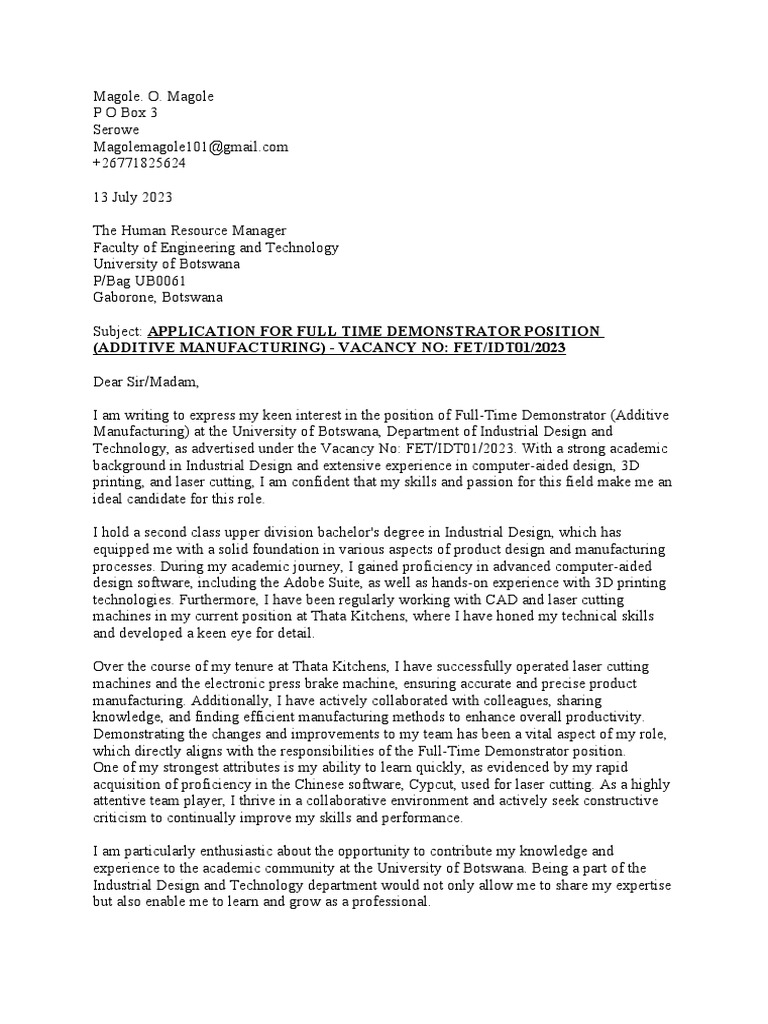 Application Letter UB | PDF | Computer Aided Design | 3 D Printing