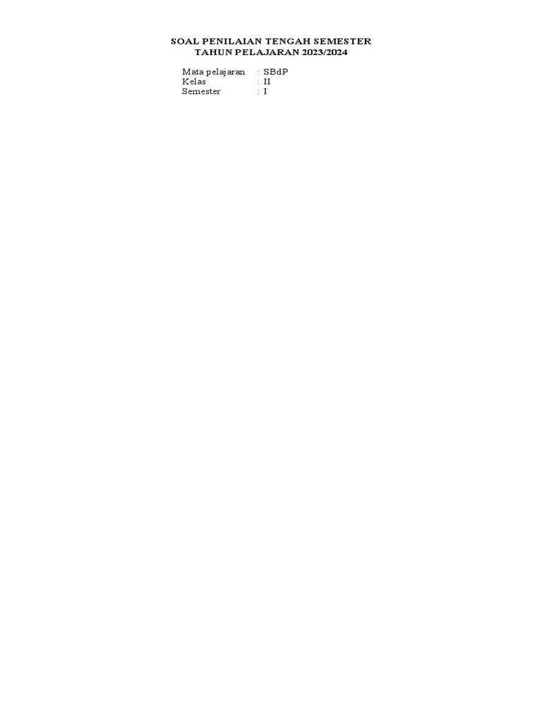 Soal PTS SBDP Kelas 2 | PDF