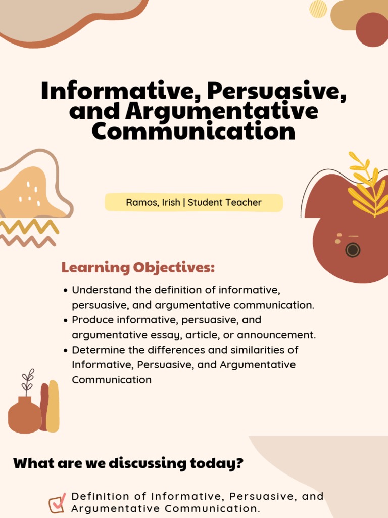 Informative, Persuasive, Argumentative Communication | PDF | Persuasion | Communication