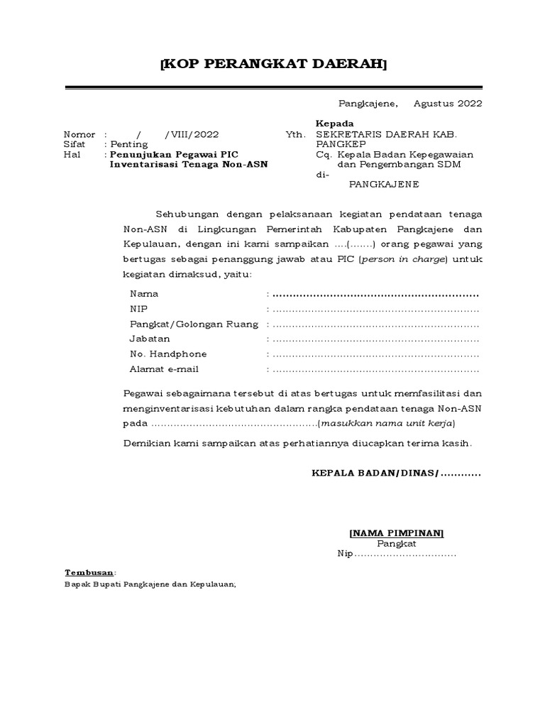 Contoh Surat Penunjukan PIC | PDF