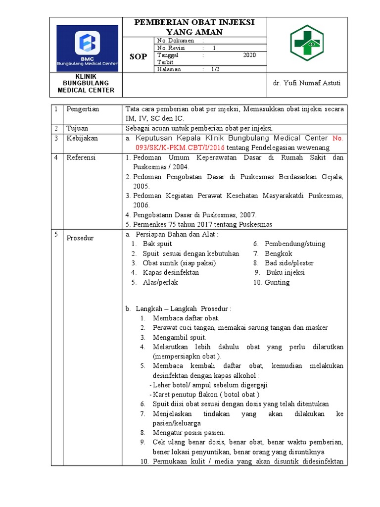 Sop Pemberian Obat Injeksi | PDF