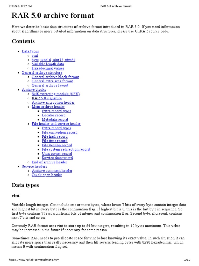 RAR 5.0 Archive Format | PDF | File Format | Computer File