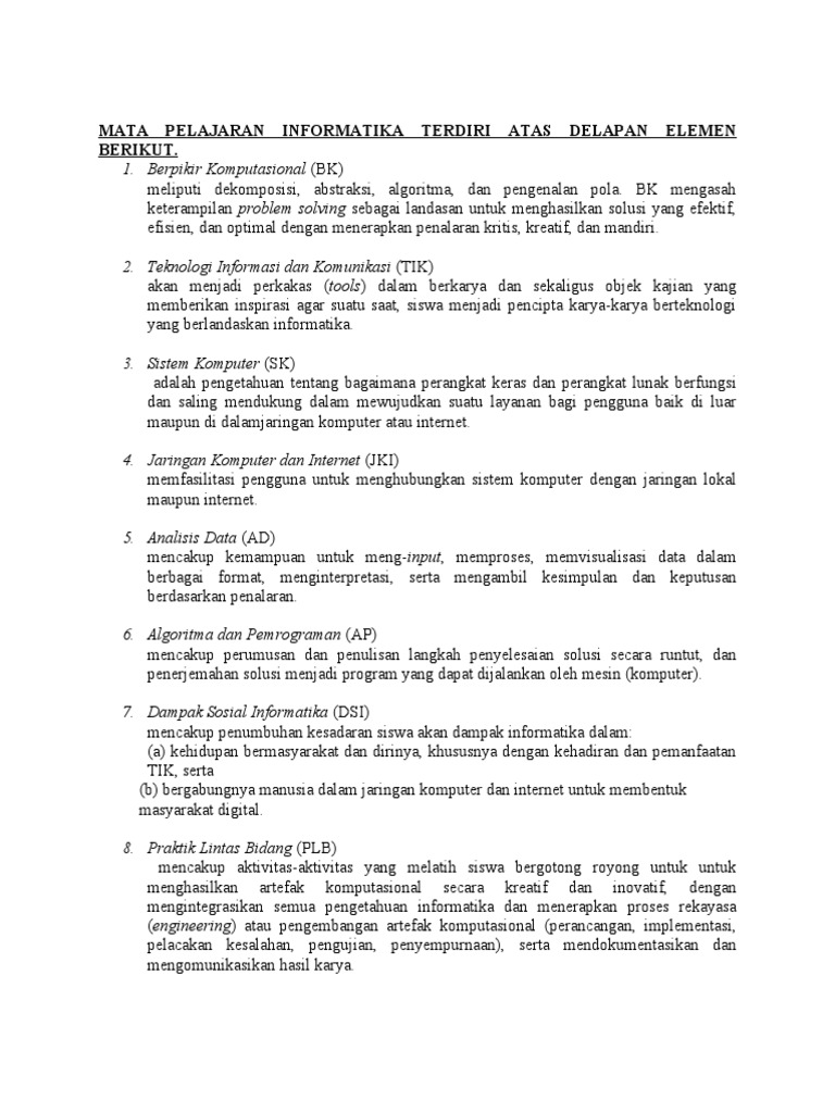 Elemen Mata Pelajaran Informatika | PDF